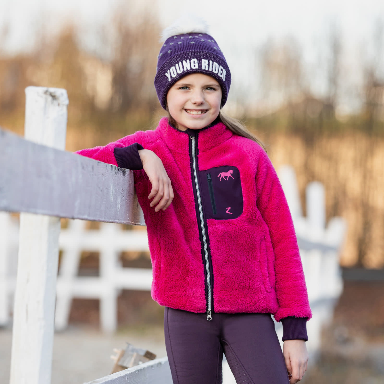 Horze Kids' Terry Reflective Knitted Hat - Plum Perfect - Horze-30890 ...
