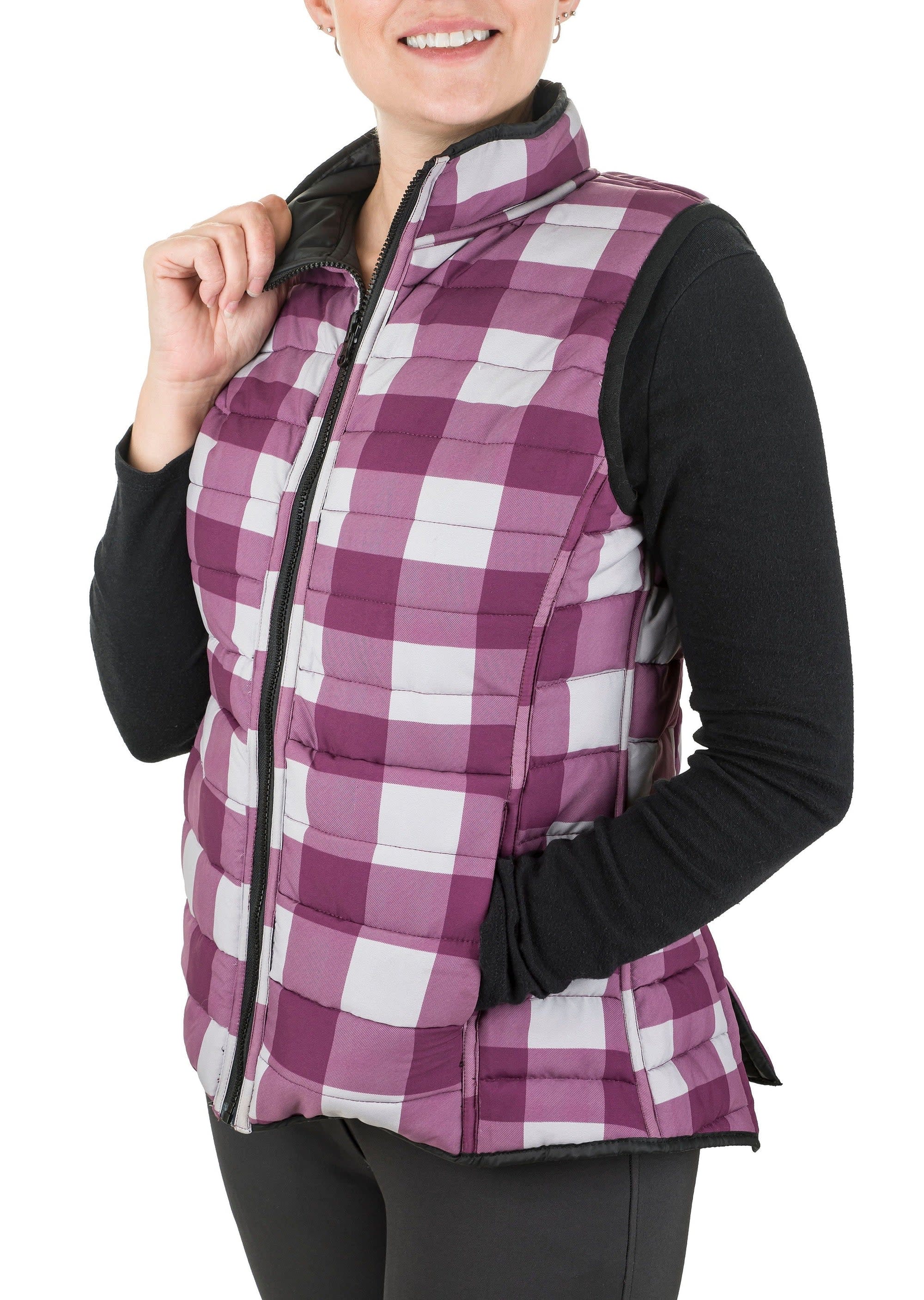 TuffRider Women's Combination Reversible Vest - Black/Plum Plaid ...