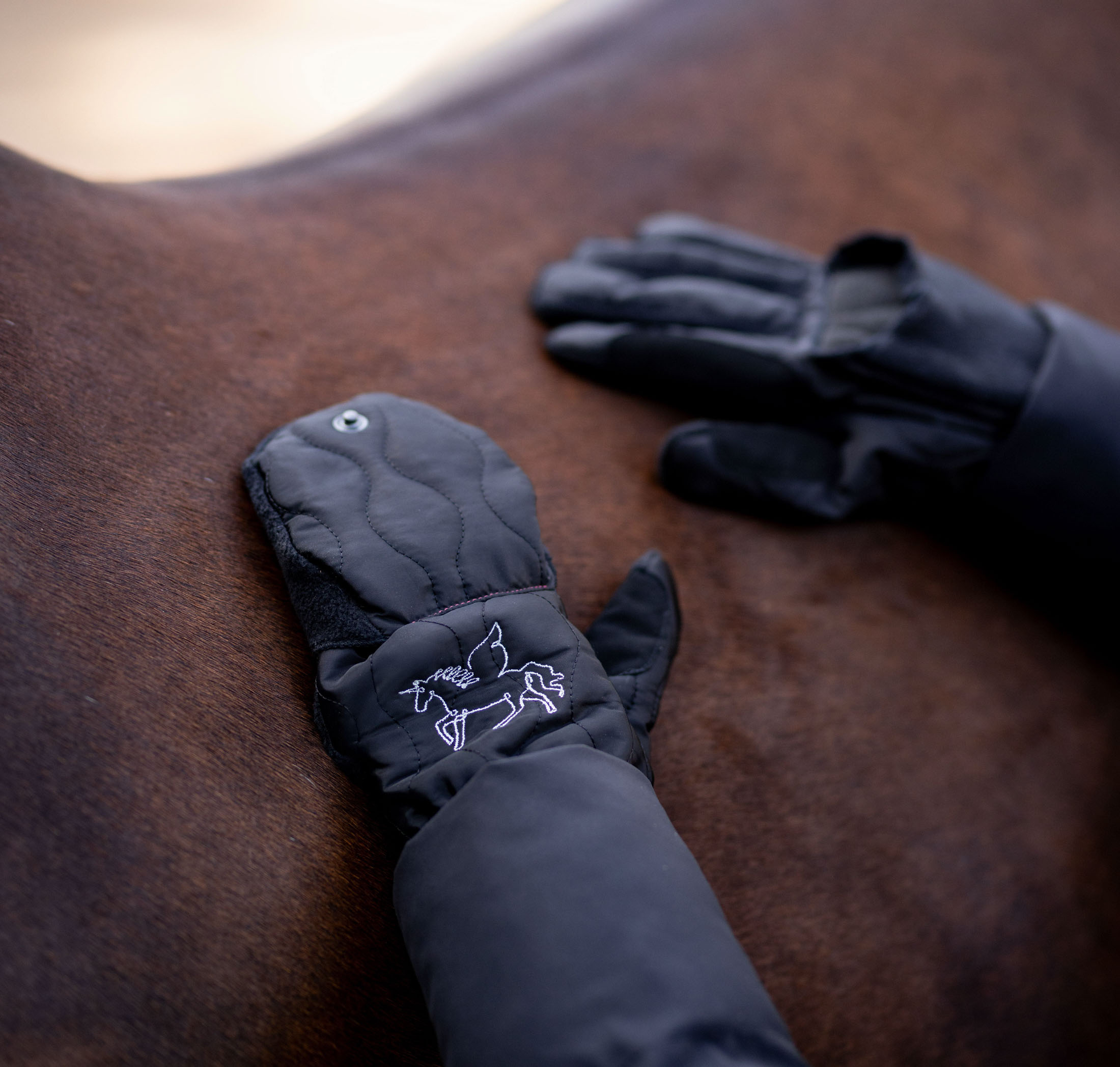 Horze Kids' Noa Fleece Lined 3 Finger Winter Gloves - Caviar - Horze ...